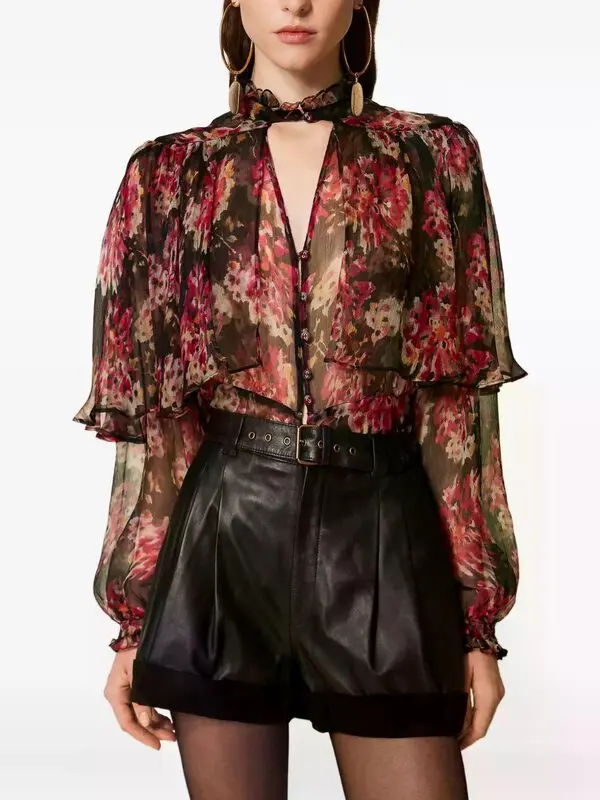 TWINSET Floral Ruffled Tie-neck Top