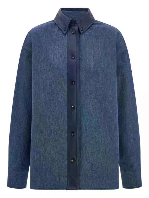 FERRAGAMO Indigo Denim Shirt With Nappa Leather Trims