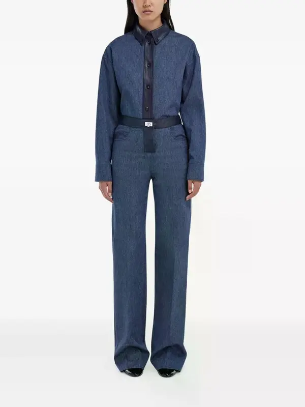 FERRAGAMO Indigo Denim Shirt With Nappa Leather Trims