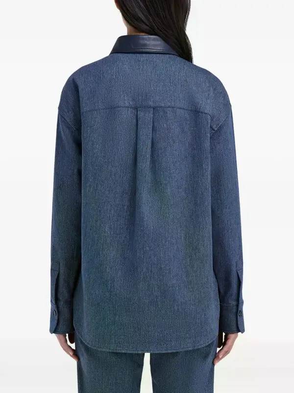 FERRAGAMO Indigo Denim Shirt With Nappa Leather Trims