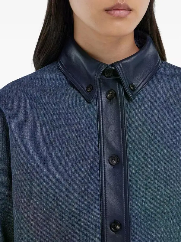 FERRAGAMO Indigo Denim Shirt With Nappa Leather Trims