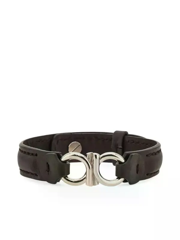 FERRAGAMO Gancini Double Leather Bracelet - Brown