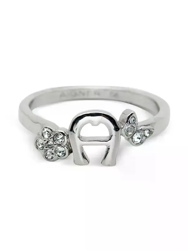 AIGNER Crystal Logo Ring - Silver