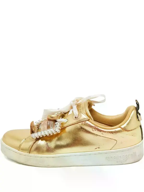 Roberto Cavalli Crystal-embellished Leather Sneakers