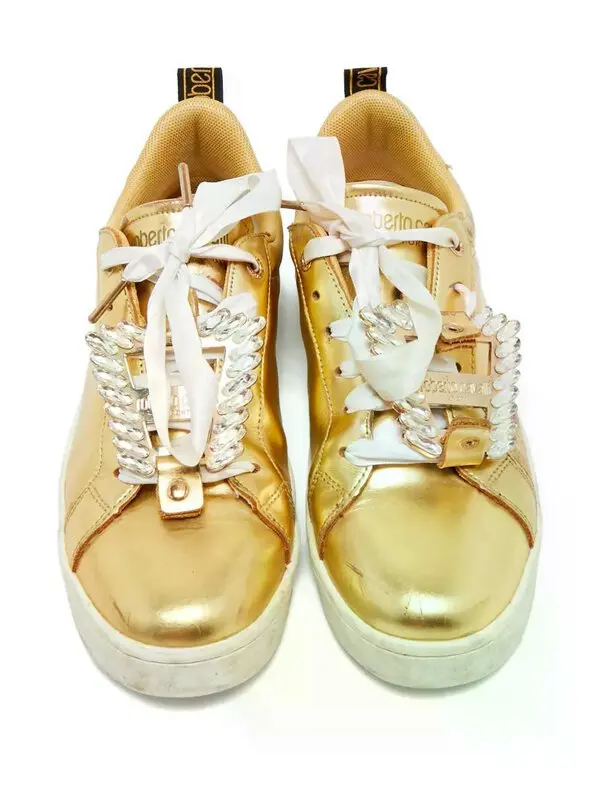 Roberto Cavalli Crystal-embellished Leather Sneakers