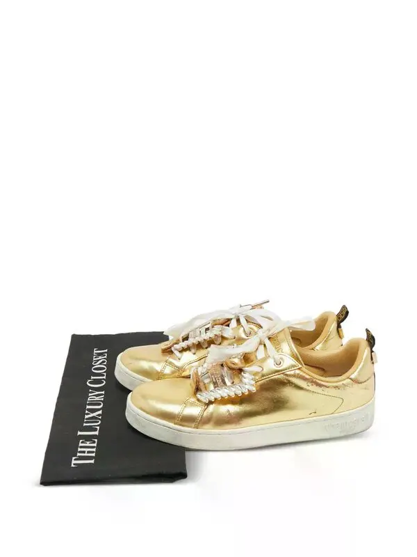 Roberto Cavalli Crystal-embellished Leather Sneakers