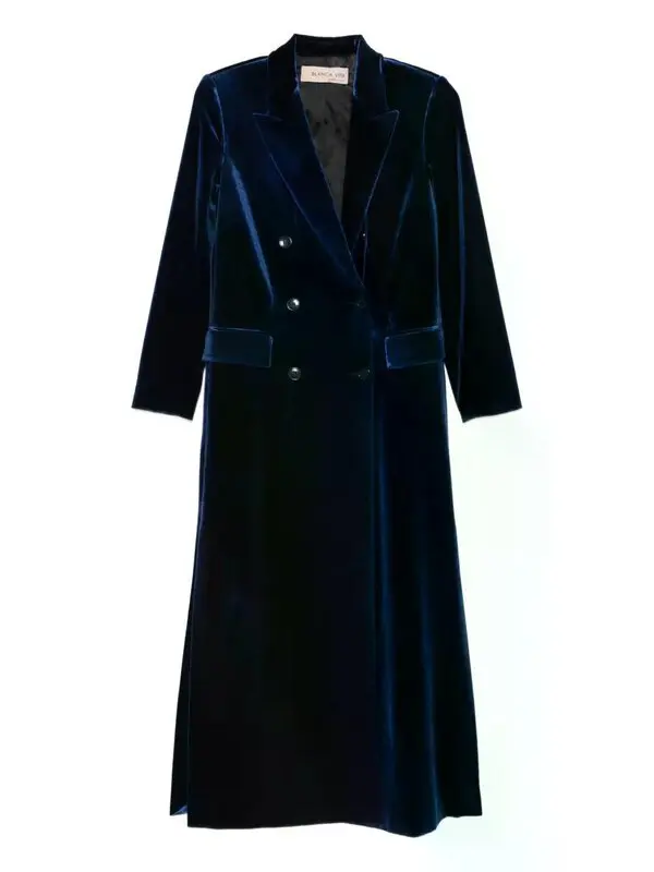 BLANCA VITA Double-breasted Velvet-effect Coat - Blue