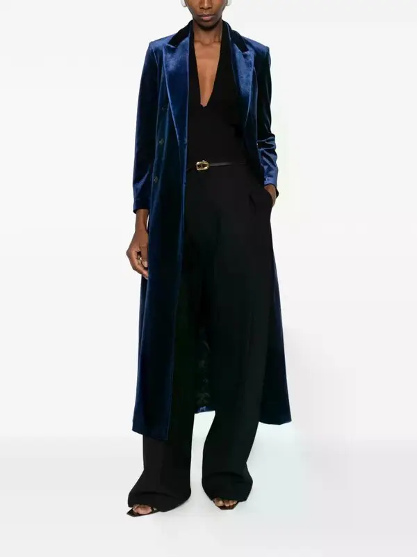 BLANCA VITA Double-breasted Velvet-effect Coat - Blue