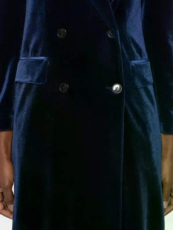 BLANCA VITA Double-breasted Velvet-effect Coat - Blue