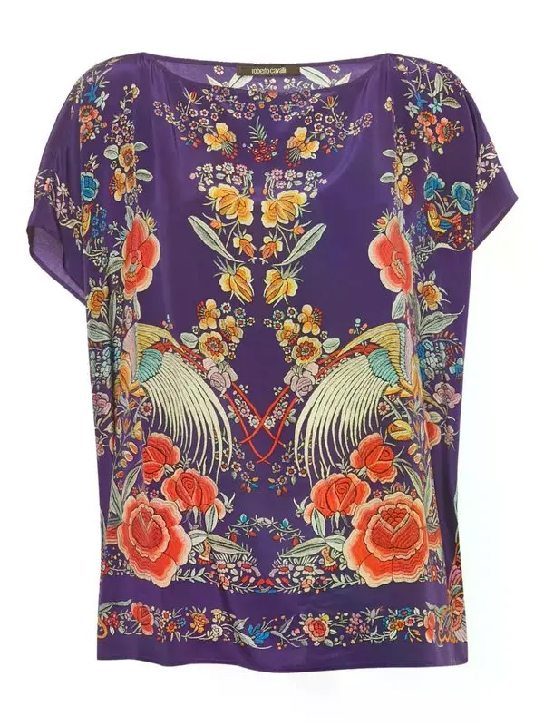 Roberto Cavalli Floral-print Silk Top - Purple