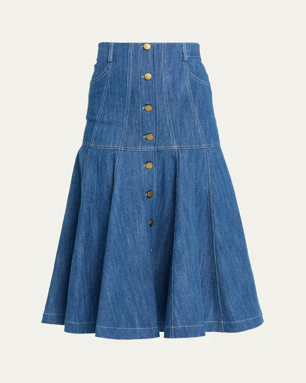 Akris Paneled Denim Midi Skirt