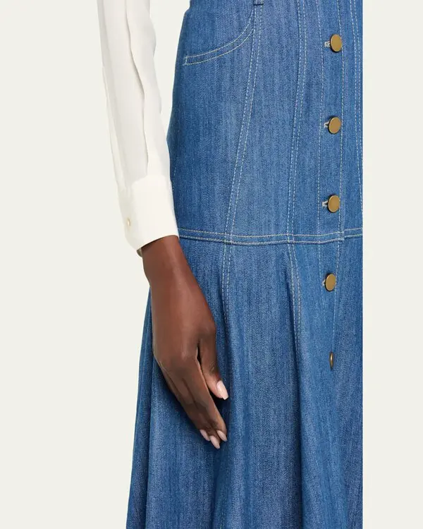 Akris Paneled Denim Midi Skirt
