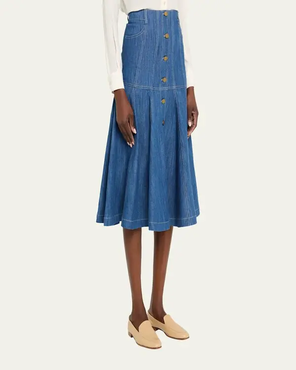Akris Paneled Denim Midi Skirt