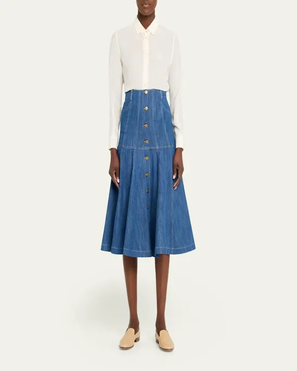 Akris Paneled Denim Midi Skirt