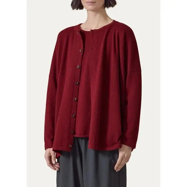 Eskandar Slim Sleeve Cashmere Cardigan - Red