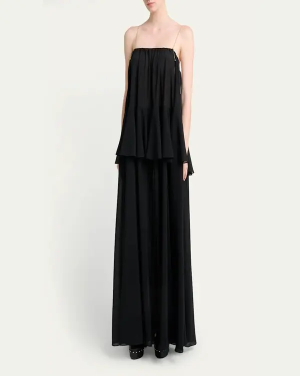 Chloé Pendant Chain Tiered Silk Georgette Gown
