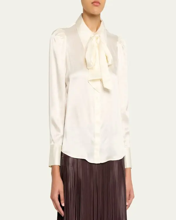 L'Agence Tie-neck Silk Blouse - Ivory