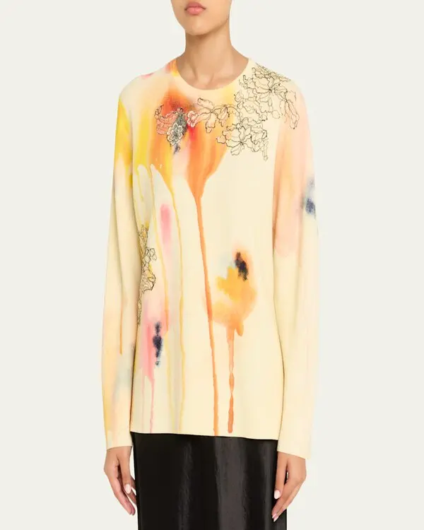 JASON WU Watercolor Floral Lace Applique Wool Sweater