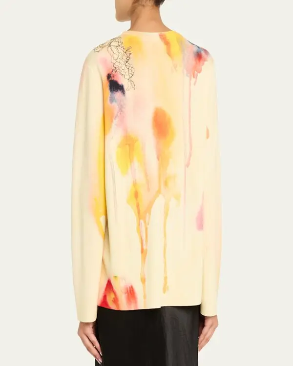JASON WU Watercolor Floral Lace Applique Wool Sweater