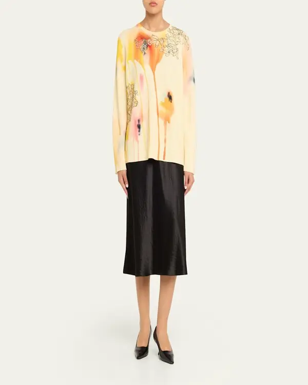 JASON WU Watercolor Floral Lace Applique Wool Sweater