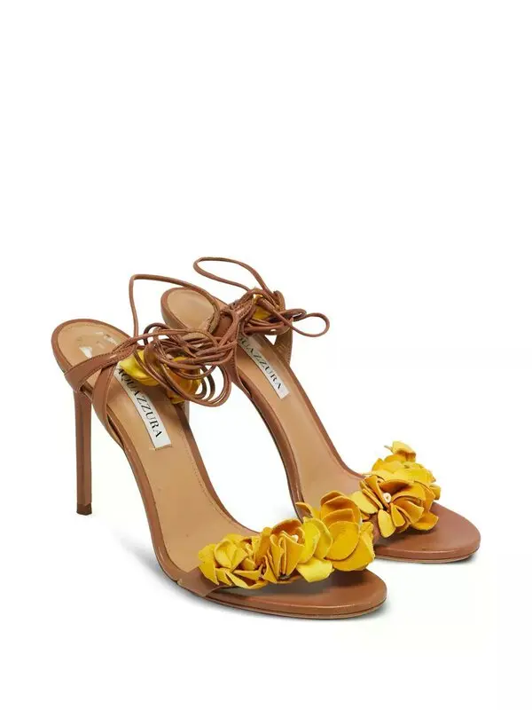 AQUAZZURA Flower Fringe Stiletto Sandals - Brown