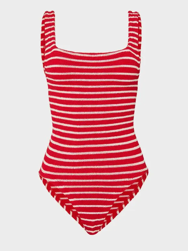 Hunza G Coverage Square Neck Swimsuit - Red/white Stripe
