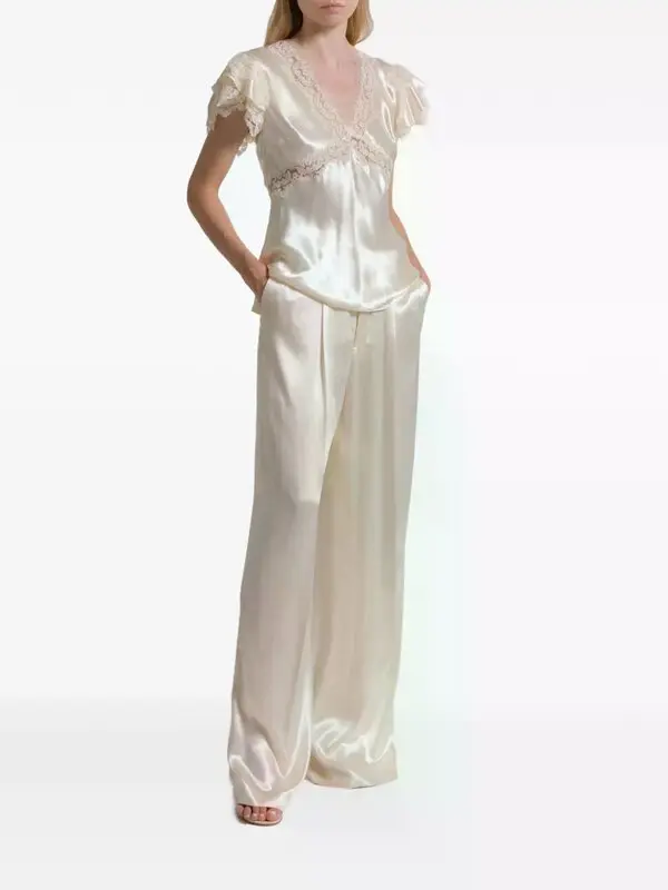 Alberta Ferretti Lace Trimmed V-neck Top - Neutrals