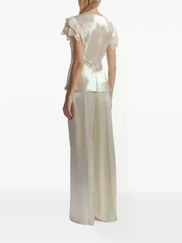 Alberta Ferretti Lace Trimmed V-neck Top - Neutrals