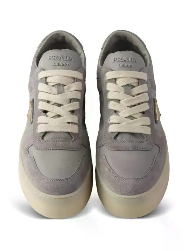 Prada Downtown Bold Re-nylon And Suede Sneakers - Grey