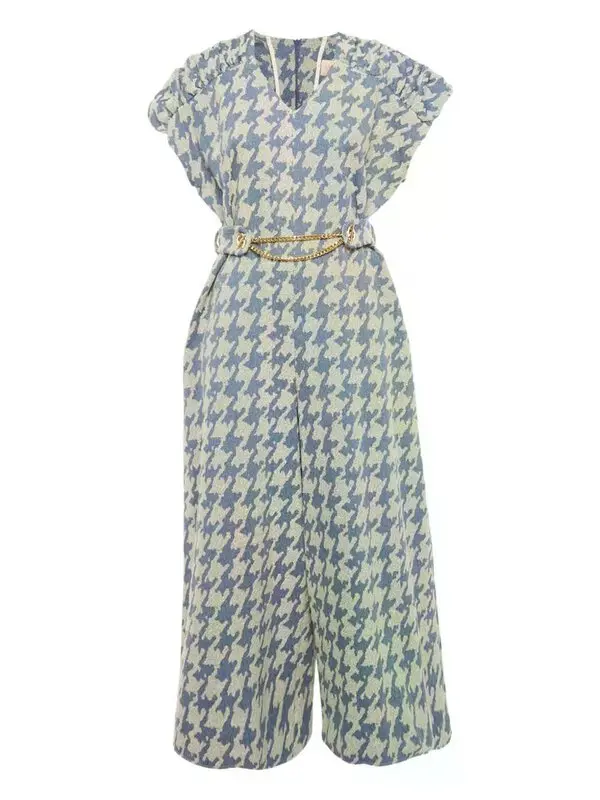 POCA & POCA Houndstooth Belted Jumpsuit - Blue
