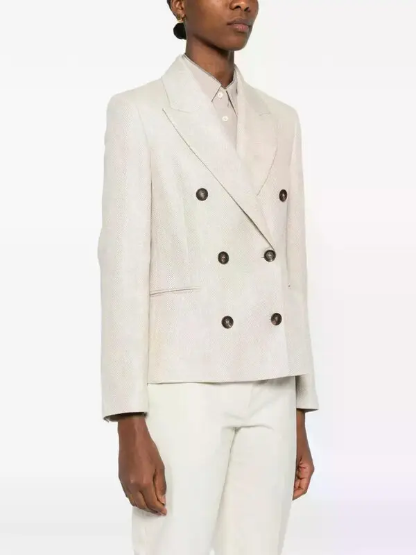Brunello Cucinelli Button Herringbone Blazer - Neutrals