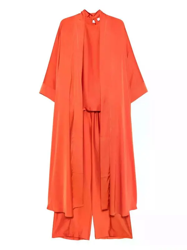 SILKYLICIOUS Three-piece Abaya Set With Draped Silhouette - Orange