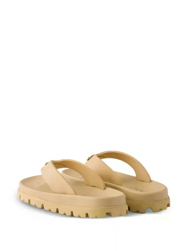 Prada Rubber Thong Sandals With Enameled Triangle Logo - Neutrals