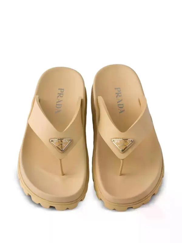 Prada Rubber Thong Sandals With Enameled Triangle Logo - Neutrals