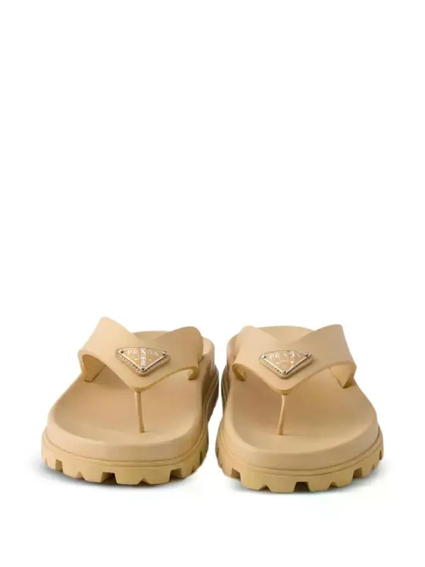 Prada Rubber Thong Sandals With Enameled Triangle Logo - Neutrals