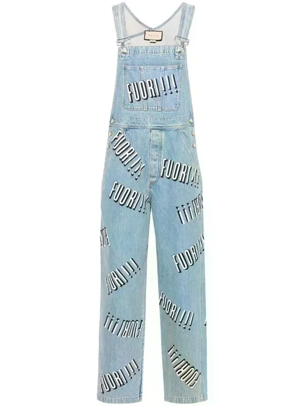 Gucci Fuori Slogan Denim Overalls - Blue