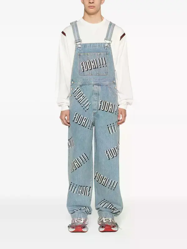 Gucci Fuori Slogan Denim Overalls