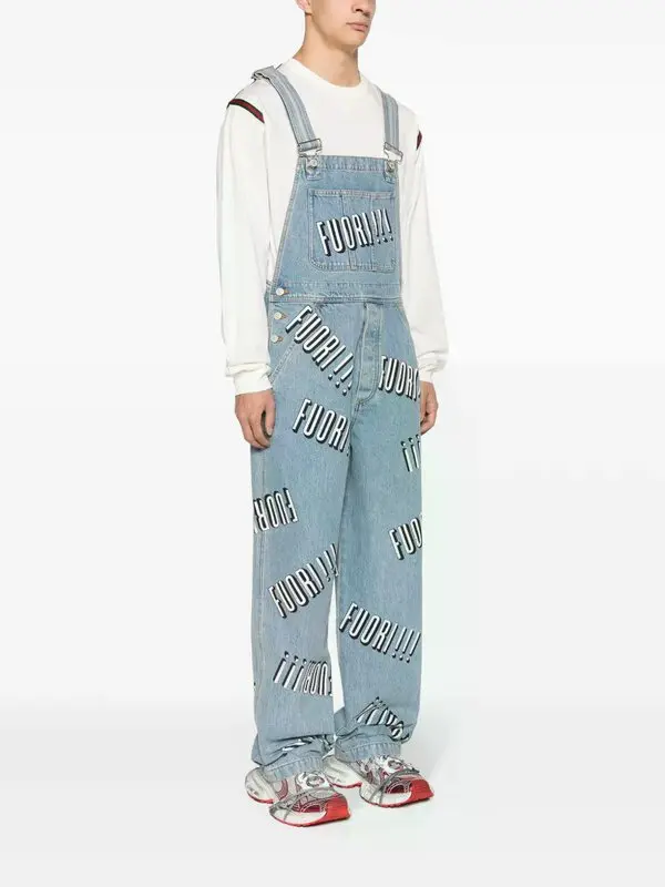 Gucci Fuori Slogan Denim Overalls