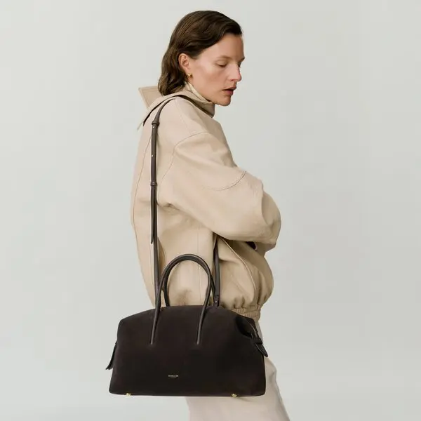 DEMELLIER Stockholm Handbag - Dark Chocolate Suede & Dark Chocolate Smooth