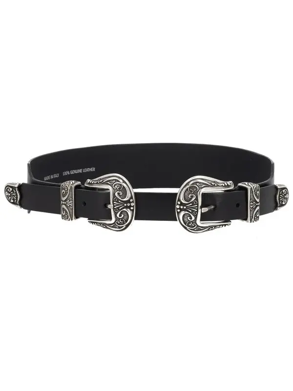 GOLDEN GOOSE Double Buckle Belt - Black