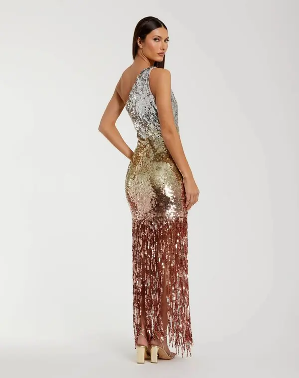 green emerald velvet dress Gold Sequin Draped Sleeve V-Neck Gown main image 1