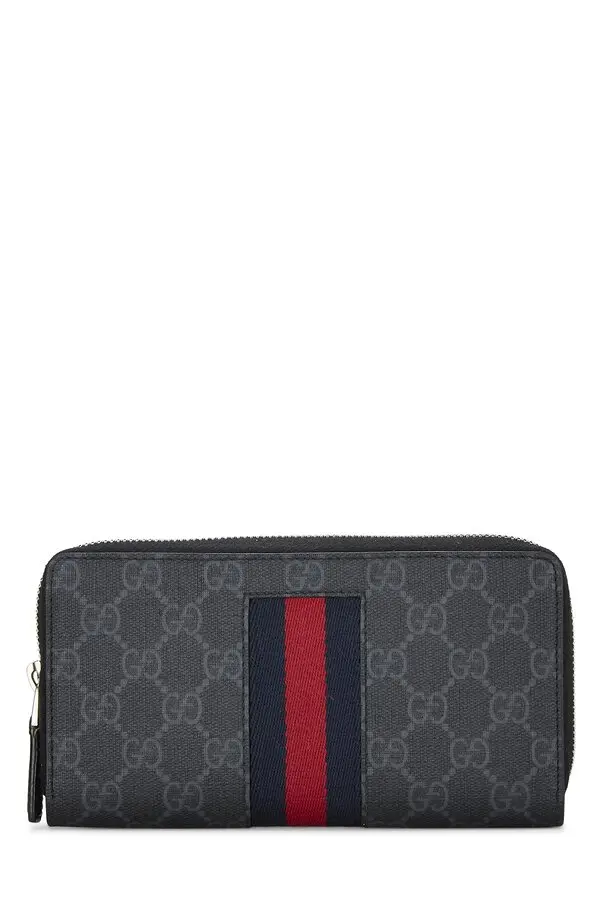 Gucci Gg Supreme Canvas Web Zip Around Wallet - Black