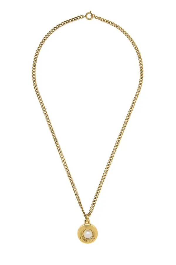 Celine Faux Pearl And Crystal Necklace - Gold