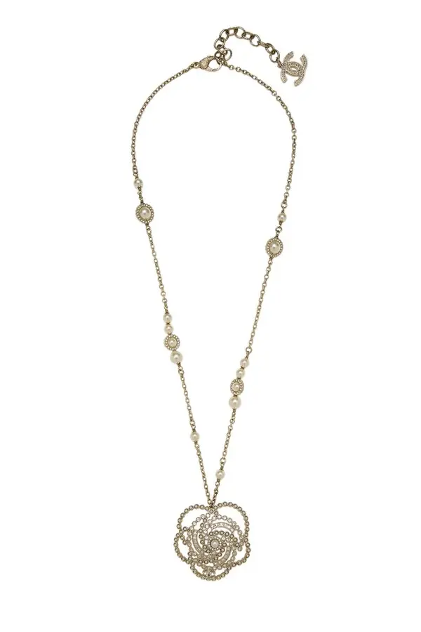 Chanel Camellia Faux Pearl And Crystal Necklace - Gold