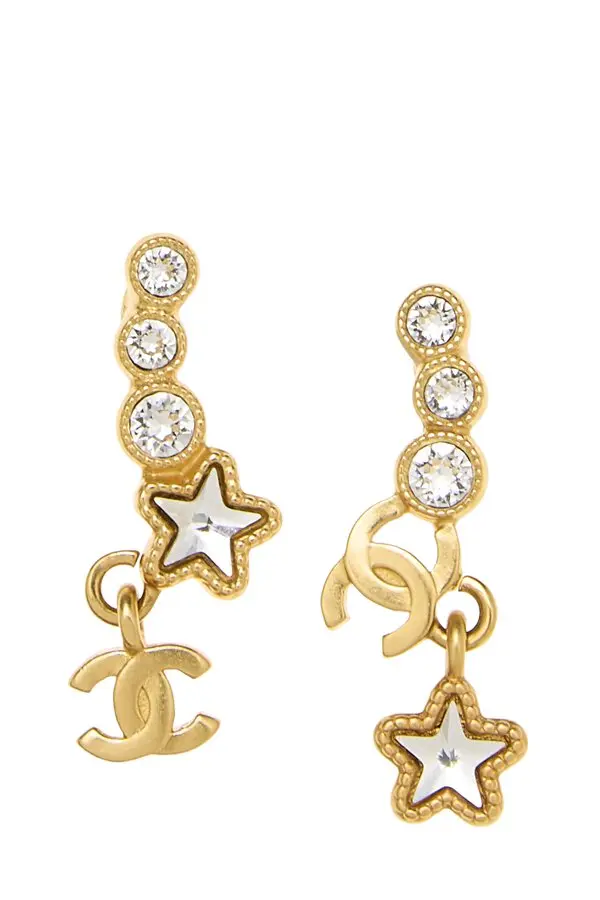 Chanel Crystal Star 'cc' Earrings - Gold