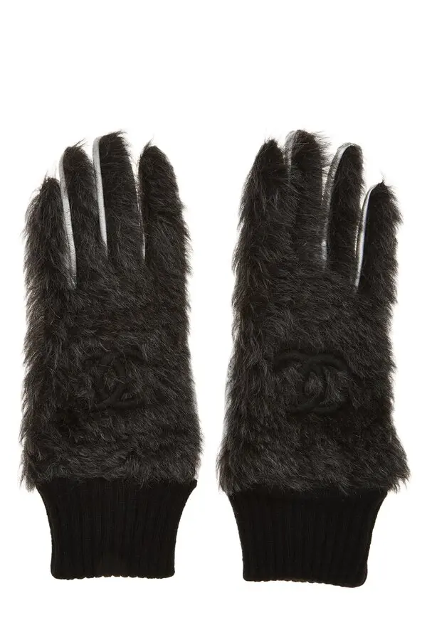 Chanel Faux Fur 'cc' Gloves - Black
