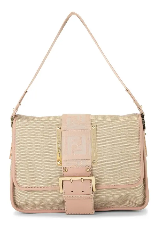 Fendi Jacquard Canvas Shoulder Bag - Beige