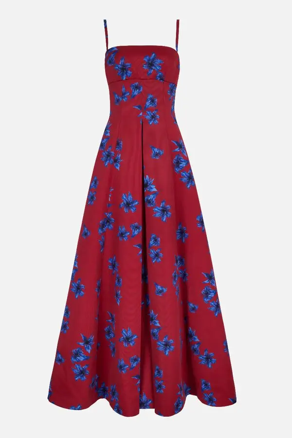 EMILIA WICKSTEAD Oceana Festive Lilies Taffeta Faille Dress - Red
