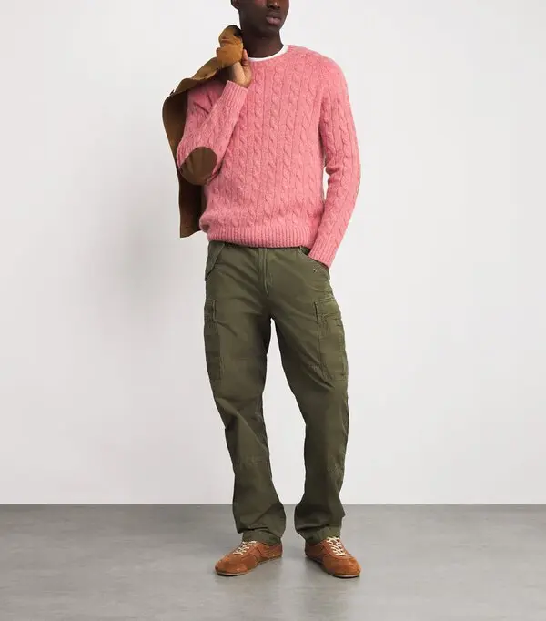 Polo Ralph Lauren Wool-blend Cable-knit Sweater With Suede Patches