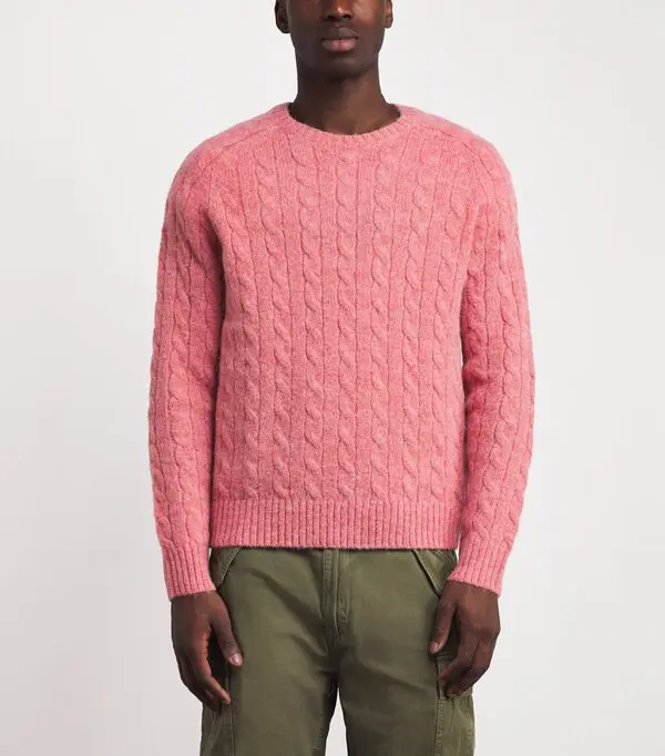 Polo Ralph Lauren Wool-blend Cable-knit Sweater With Suede Patches